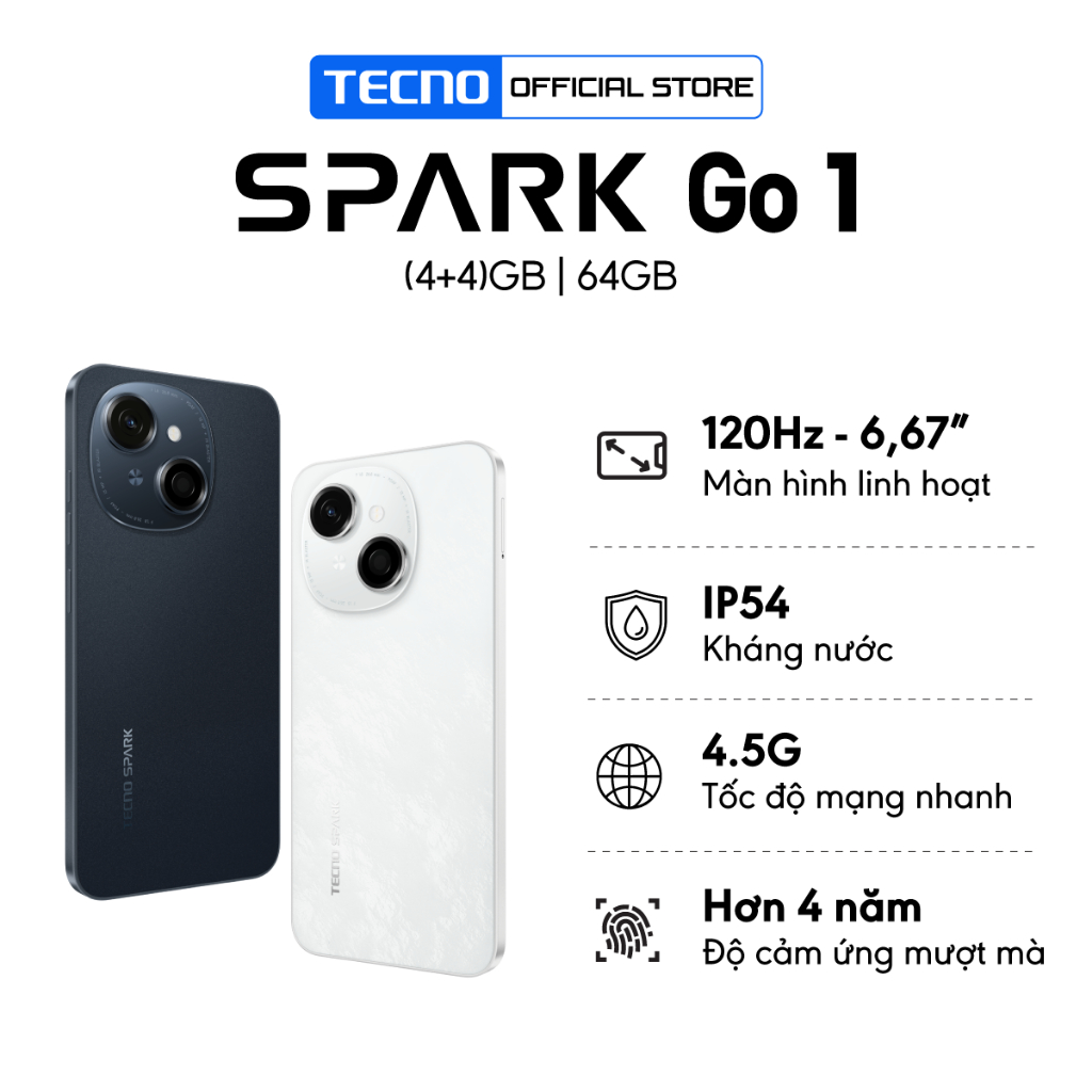 Điện thoại Tecno Spark Go 1 (4+4)GB/64GB - Unisoc T615 | 5000mAh | Sạc ...