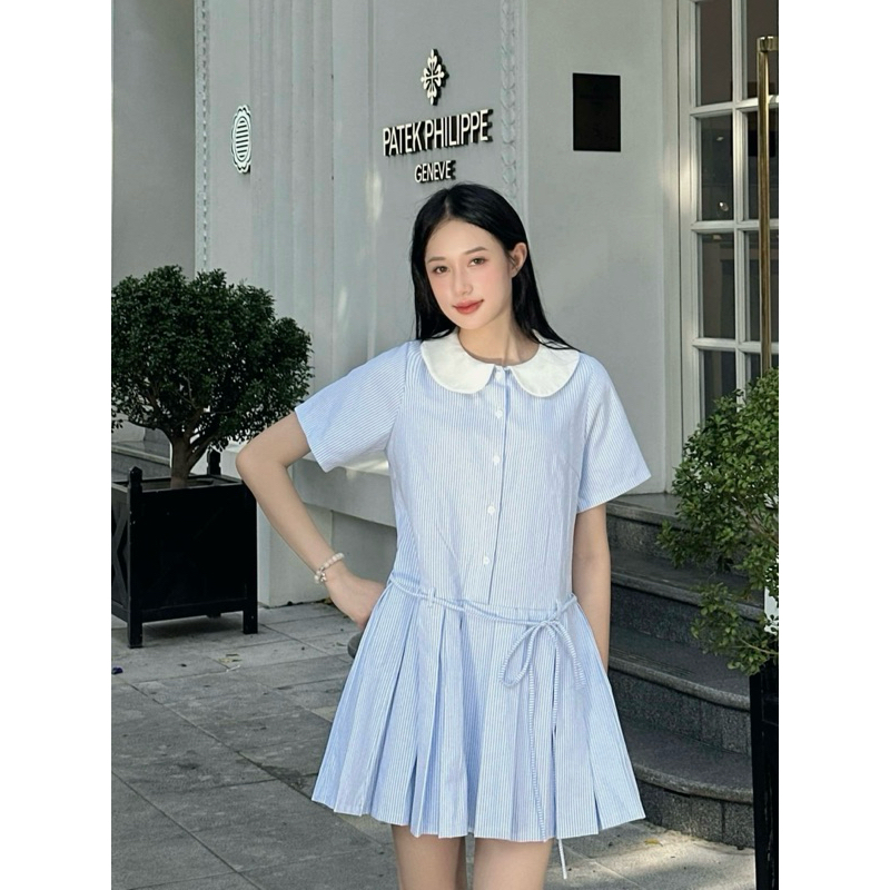 Váy sơ mi cổ tròn baby doll chân xếp ly thiết kế Ferry dress - LEPE ...