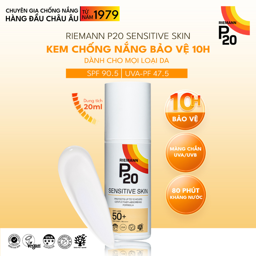 Kem chống nắng phổ rộng Riemann P20 Sensitive Skin SPF 50+ PA ++++ 20ml ...