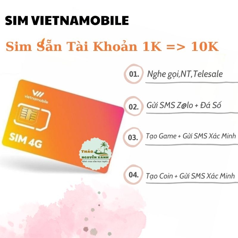 SIM VIETNAMOBILE SẴN TÀI KHOẢN 5K ĐẾN 10K,Nghe Gọi,Tạo Game,banh,coin ...