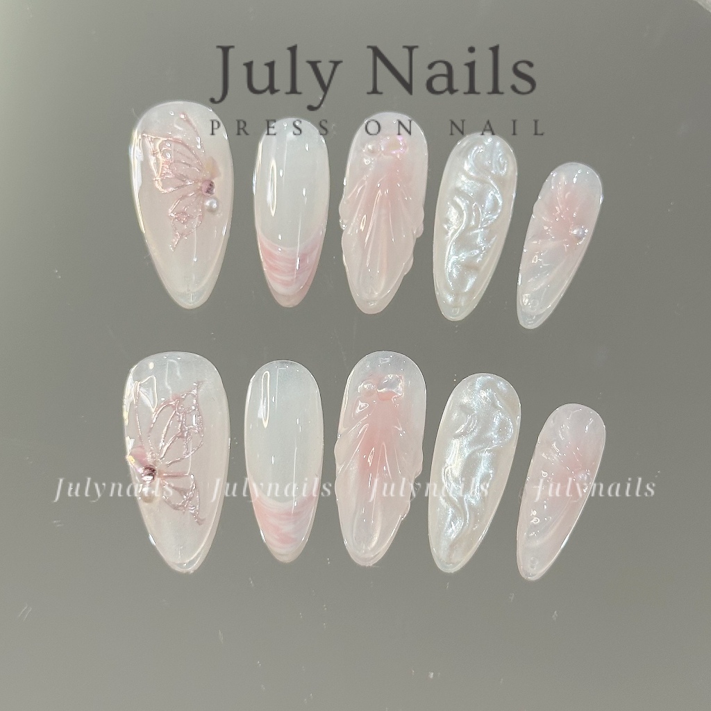 Nailbox thiết kế nb906 hồng nhũ hoa gel nổi ánh ngọc y2k Hàn Quốc ...