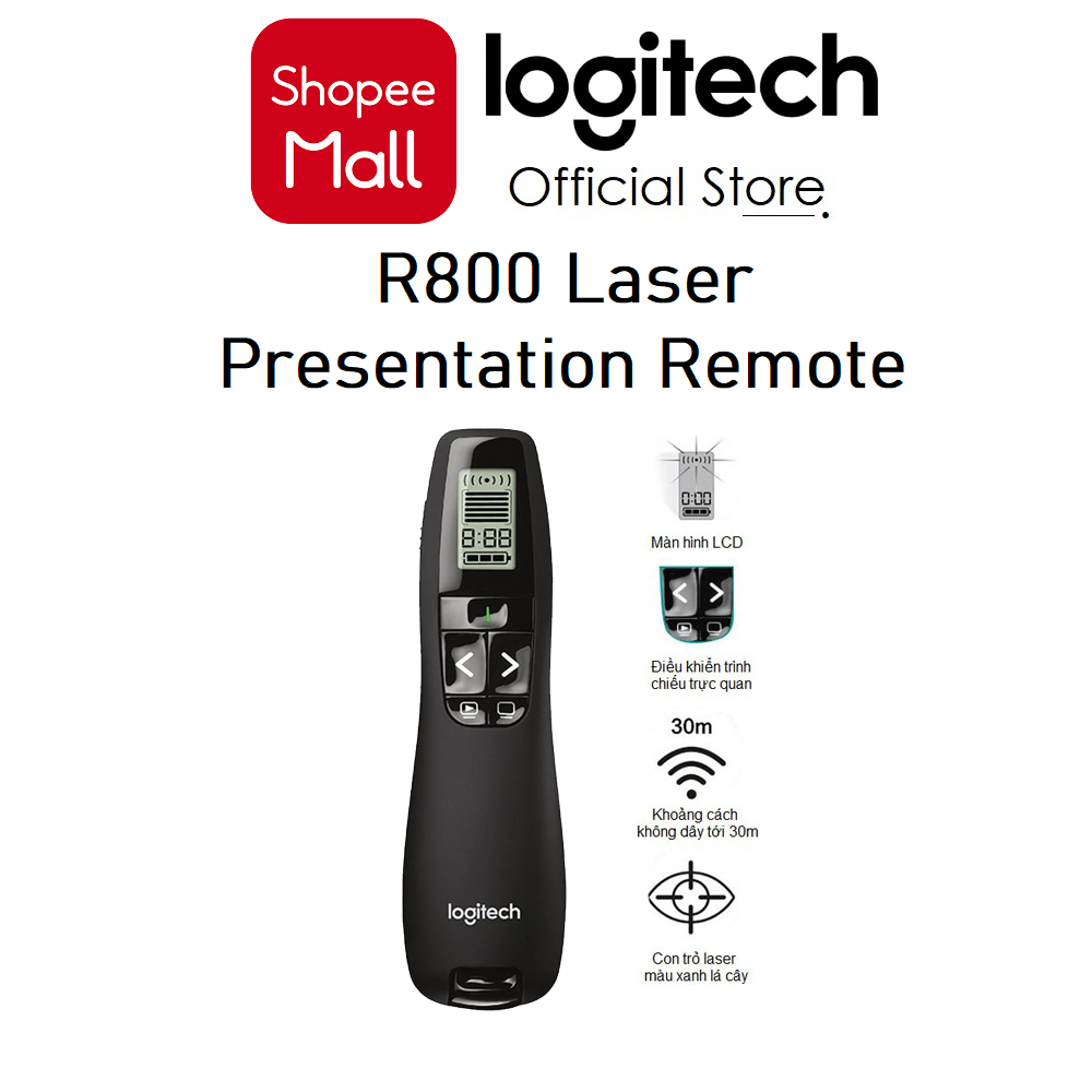 Bút trình chiếu Logitech R800 màn hình LCD, Usb 2.4 GHz phạm vi kết nối ...
