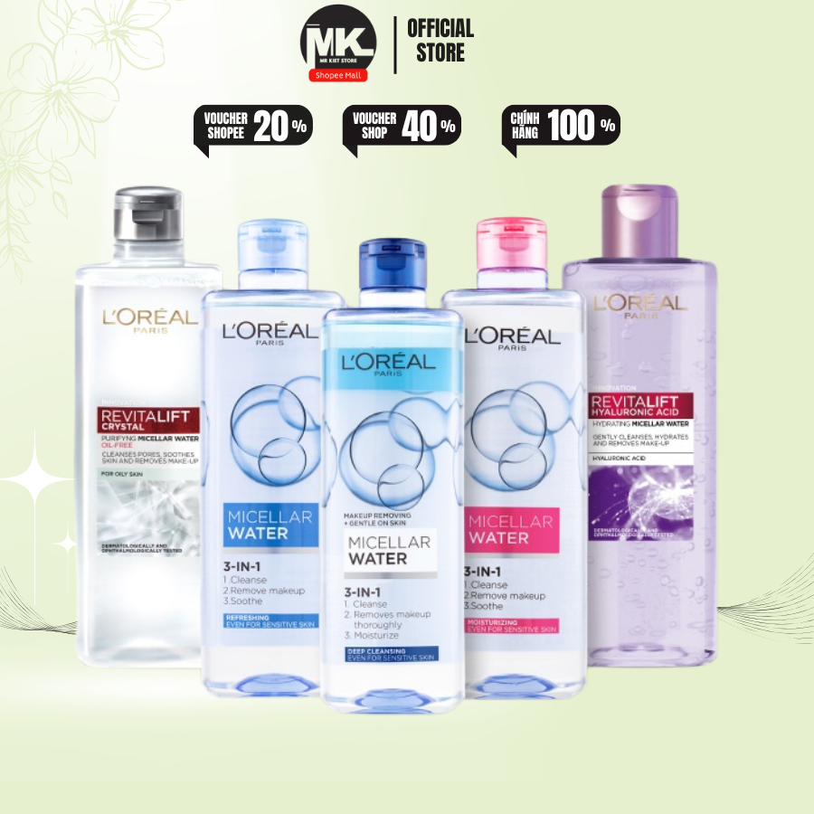 Nước tẩy trang làm sạch, dưỡng ẩm cho mọi loại da L'Oreal 3-in-1 Micellar Water 95ml/400ml ...