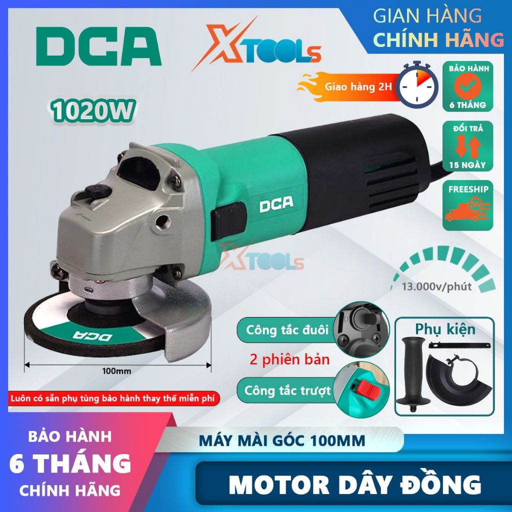 Máy mài góc cầm tay DCA máy cắt sắt cầm tay 560-1100W cốt M10, đĩa mài 100mm, công tắc bụng ...