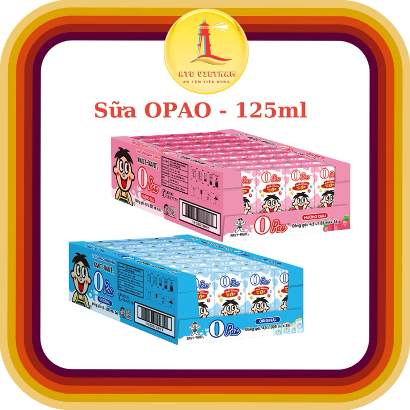 Sữa chua uống Opao 125ml 1 thùng 36 hộp , Nguyên Vị, Dâu , Hồng trà ...