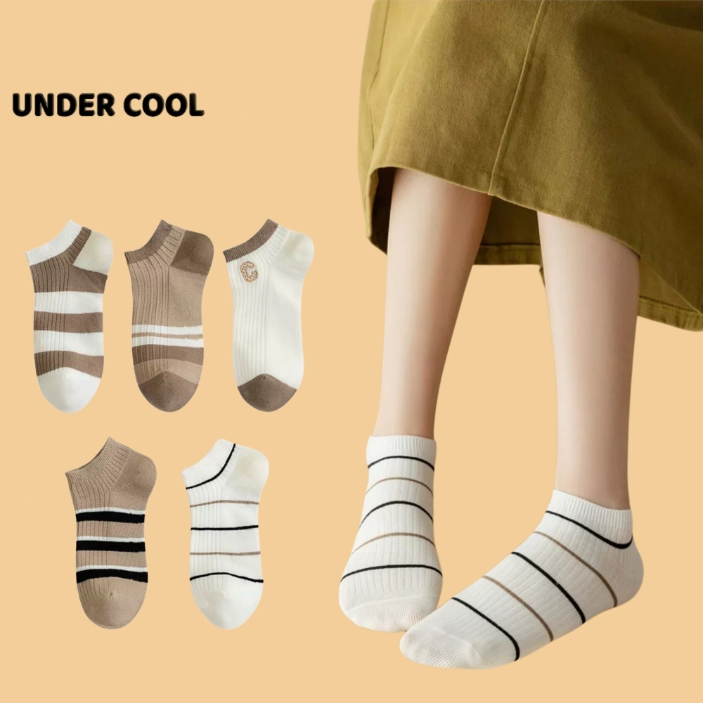 Set 5 Đôi Tất Vớ Cotton Gân Tăm Nam Nữ Cổ Ngắn Phối Họa Tiết C kẻ Tone ...