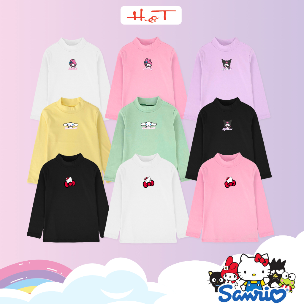 Áo giữ nhiệt bé gái SANRIO H&T-áo cổ lọ 3 phân dáng basic chất rib ...