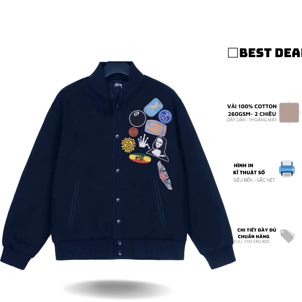 Áo khoác Bomber Stu thêu hoạ tiết nổi bật chuẩn hãng Áo khoác varsity ...