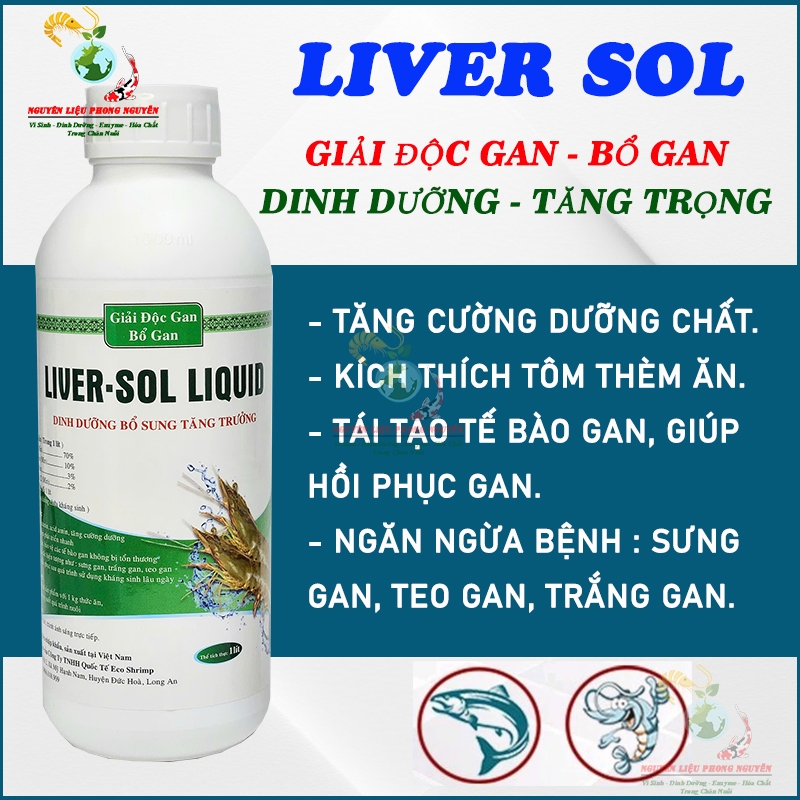 Dinh dưỡng bổ gan, giải độc gan, Tăng trọng tôm cá lươn, LIVERSOL chai ...