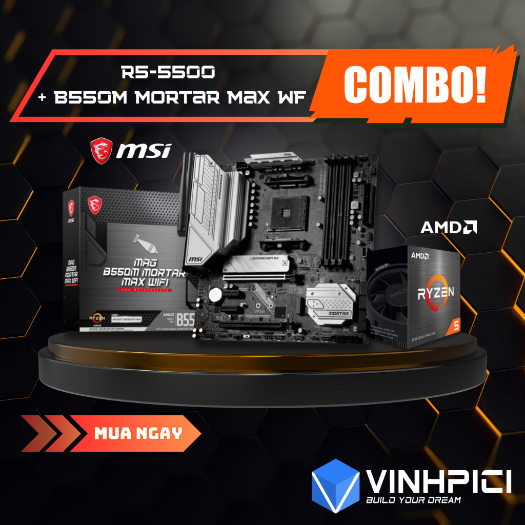Combo AMD CPU Ryzen 5 5500 + MSI MAG B550M MORTAR MAX WIFI | Shopee ...