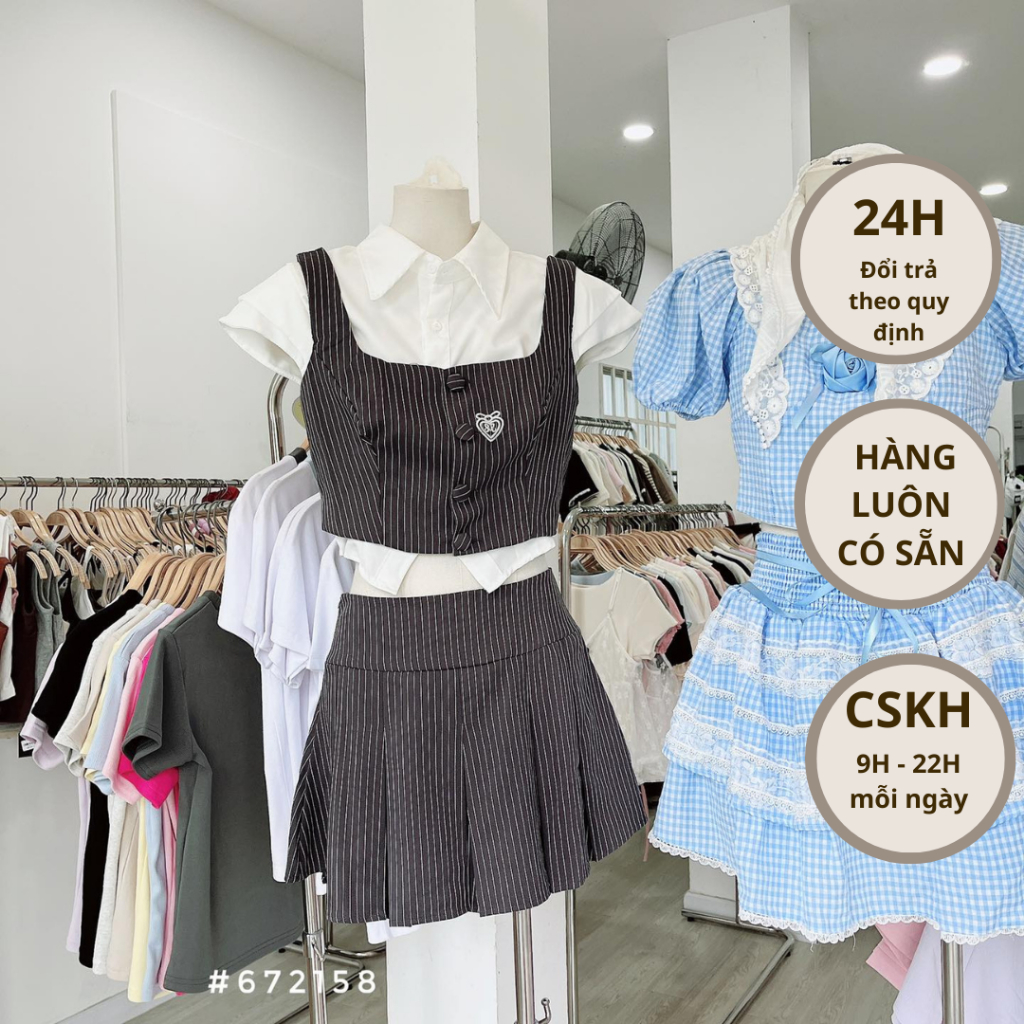 Set áo caro thêu hình + chân váy #672158 | Shopee Việt Nam