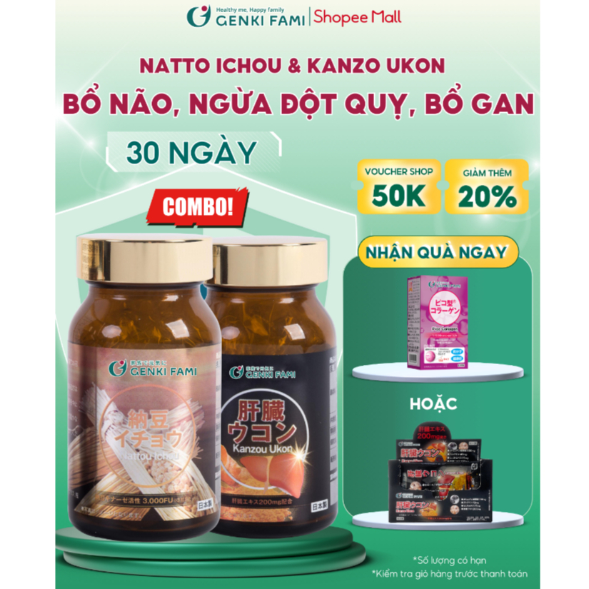 Combo Viên Uống Phòng Ngừa Đột Quỵ, Bổ Não Natto Ichou, Bổ Gan, Giảm Căng Thẳng Mệt Mỏi Kanzo ...