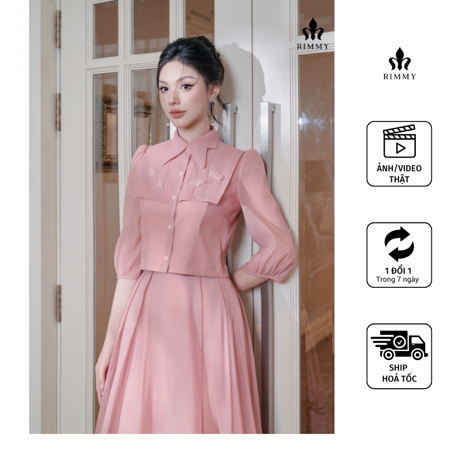 RIMMY - ANETIA Set Váy Áo Cổ Bẻ Cúc Sang Trọng Chân Váy Xòe Dài Quý Phái Thanh Lịch | Shopee ...