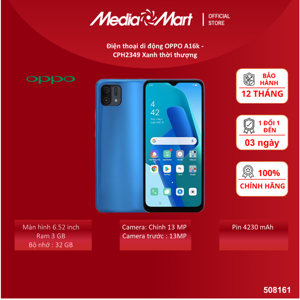 Điện thoại OPPO CPH2349 - A16k Xanh thời thượng | Shopee Việt Nam