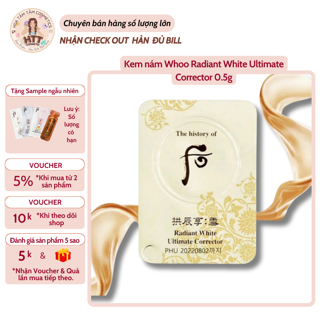 Kem nám Hàn Quốc Whoo Radiant White Ultimate Corrector 0.5g sample mờ ...