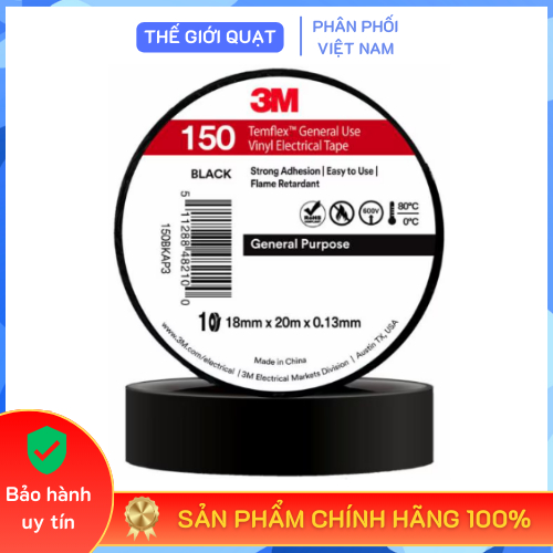 [HỎA TỐC] Băng keo điện PVC 3M™ Temflex™ 150 màu đen, kích thước 18mm x 20M (1 cuộn) - Hàng ...