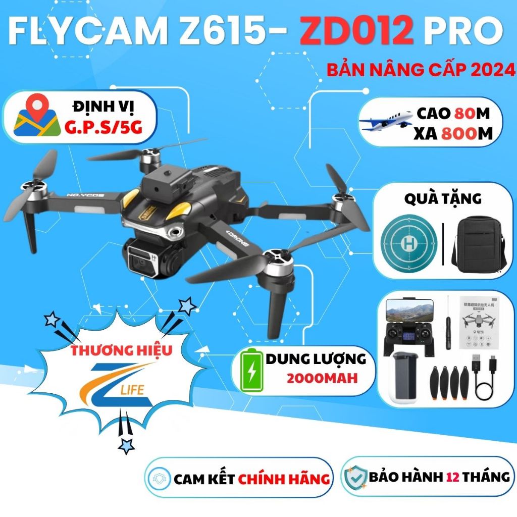 Máy Bay Flycam ZD012 /Z615 Pro Camera 4K Định vị GPS 5.G Cảm Biến Cân ...