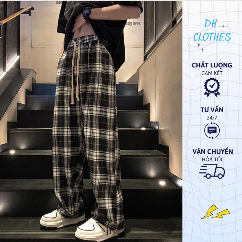 Quần kẻ nam ống suông rộng -DHCLOTHES - Quần dài mặc nhà kẻ karo nam nữ ...