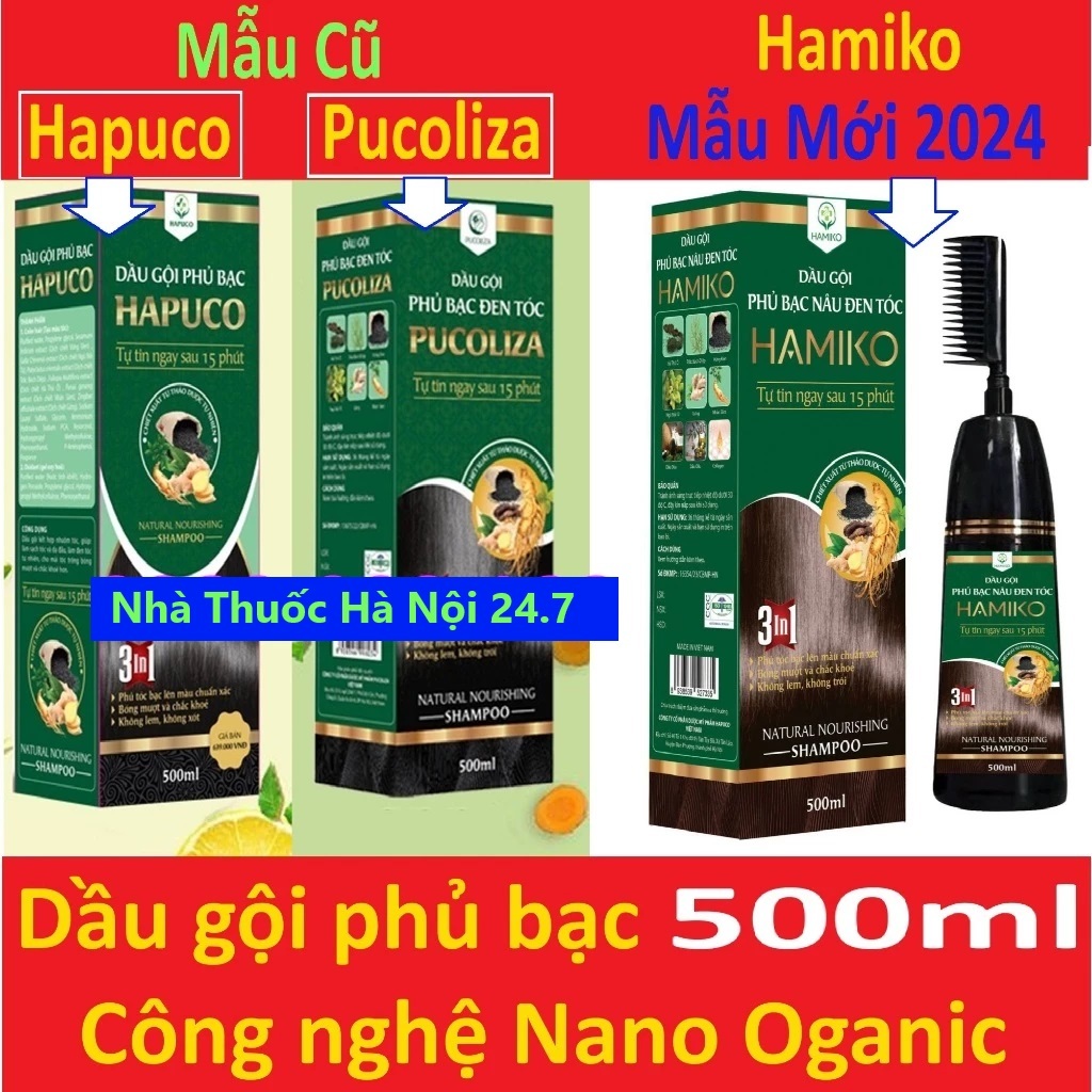 Dầu gội phủ bạc Hapuco pucoliza Hamiko 500ml - Dầu gội nhuộm 3 màu: Nâu ...