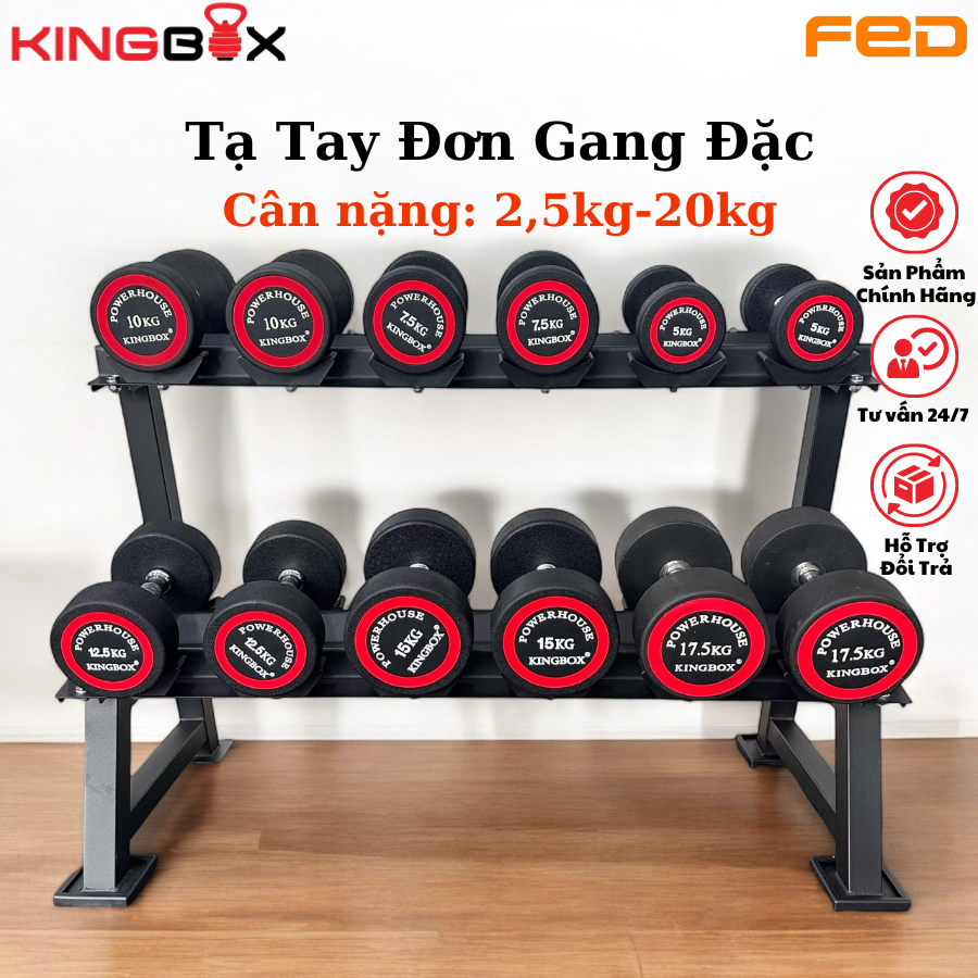 Tạ Tay Đơn KINGBOX Chính Hãng, Tạ Gang Bọc Cao Su, Tạ Tay Loại 2.5kg 5kg 7.5kg 10kg 12.5kg 15kg ...