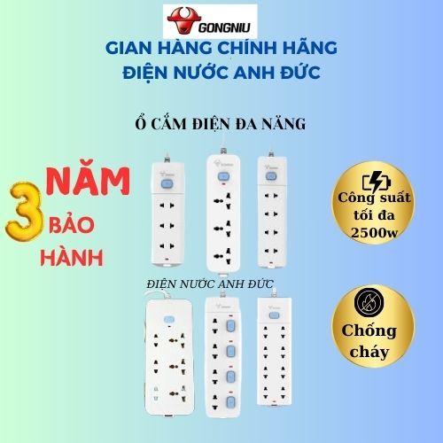 Ổ điện đa năng, ổ điện dây dài GONGNIU chống cháy chống giật chính hãng công suất 2500w | Shopee ...