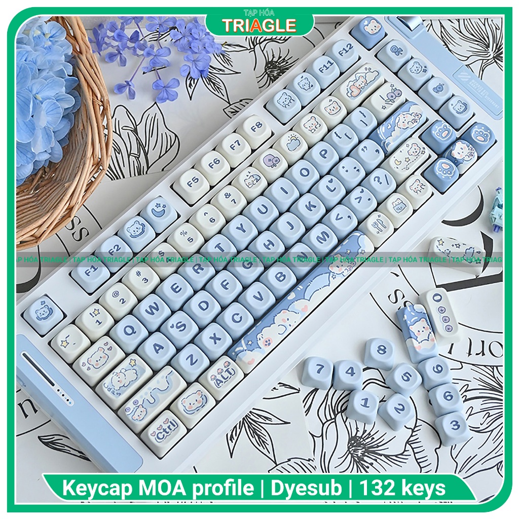 Keycap Kem Gấu - Ice Cream Little Bear Chất Liệu PBT Dye Sub MOA Bộ 132 Nút Bàn Phím Cơ ...