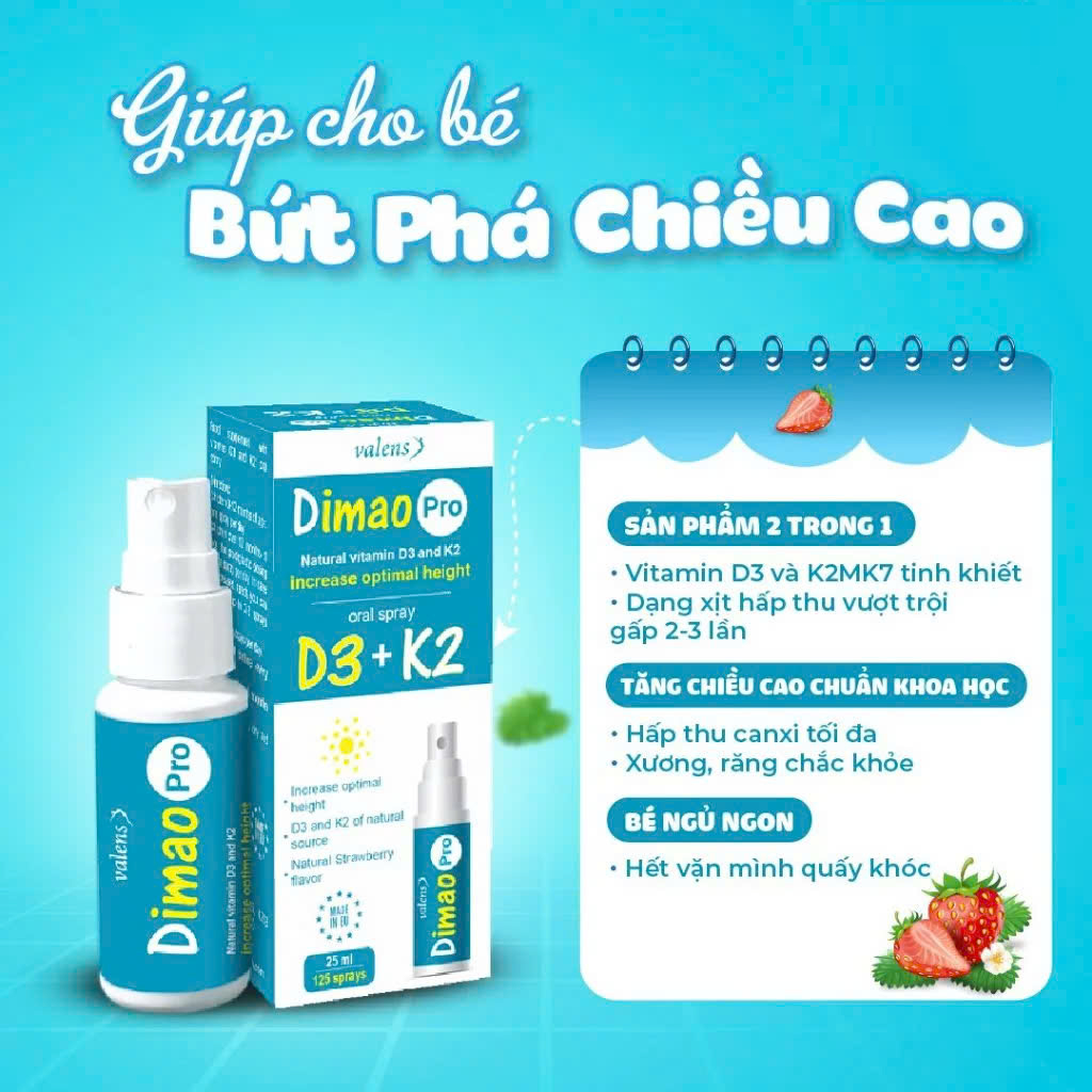 Vitamin D3K2 DIMAO PRO dạng xịt hỗ trợ tăng thiều cao, tăng cường hấp ...