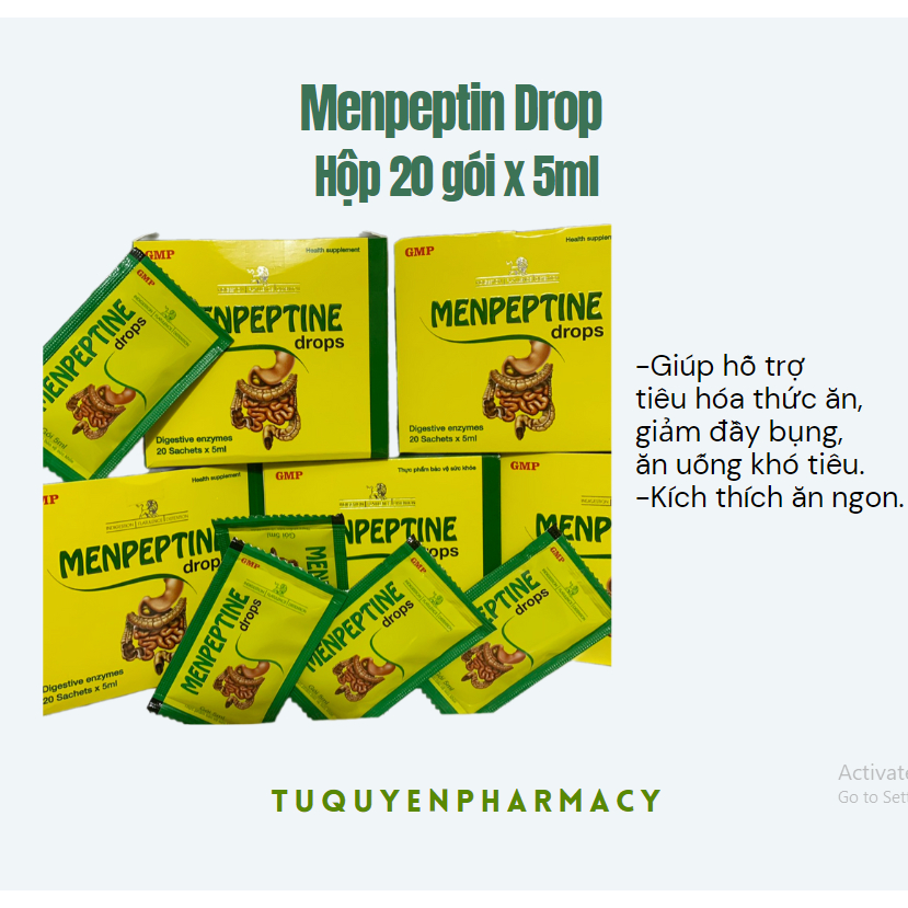 Hỗ trợ tiêu hóa Menpeptine drop Hộp 20 gói x 5ml Bổ sung enzym tiêu hóa ...