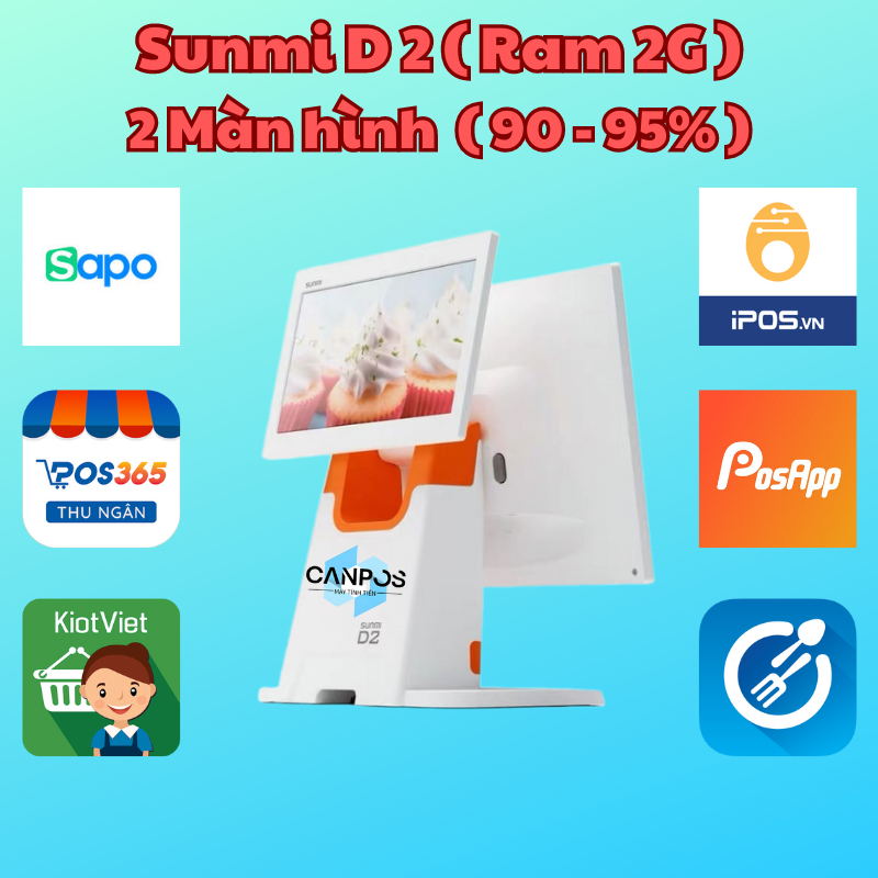 Máy Pos Sunmi D2 - 2 Màn Hình 90-95% ( Tặng kèm phần mềm bán hàng ...