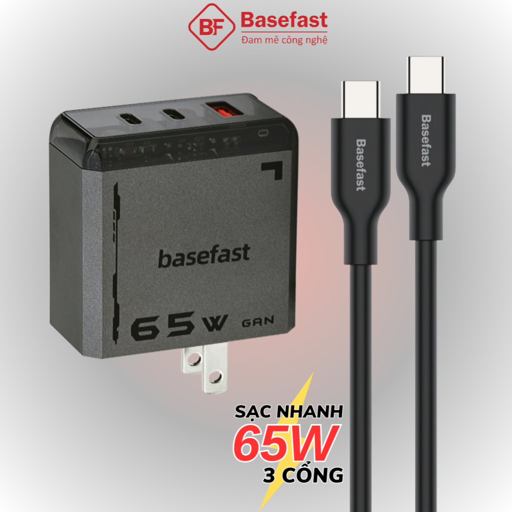 Bộ sạc nhanh Type C 65W Basefast củ sạc 3 cổng kèm dây 100w cho samsung ...
