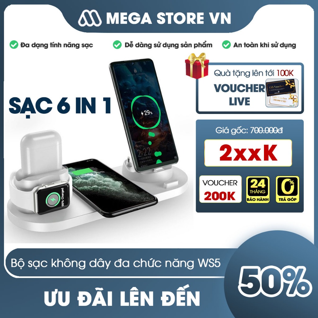 Bộ Sạc Không Dây WS5 6 Trong 1 Đa Chức Năng, Sạc Nhanh, Đa Cổng, Tiện ...