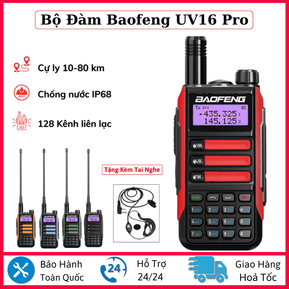 Bộ Đàm Baofeng UV16 Pro, Cự Ly 10-80 Km, 128 Kênh Liên Lạc, Chống Nước ...