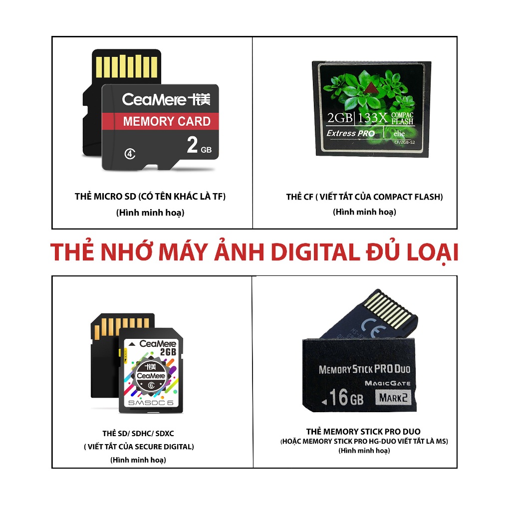 Thẻ nhớ cho máy ảnh kỹ thuật số Digital Camera đủ loại SD, Micro SD (TF ...