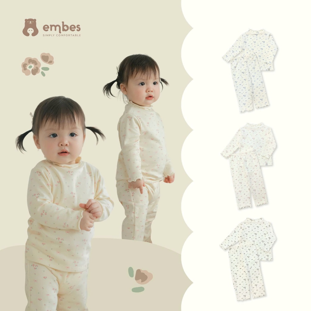 Đồ Bộ Bé Gái Embes, Bộ Dài Tay Hoa Nhí Cổ Bèo Chất Cotton Cho Bé Gái ...