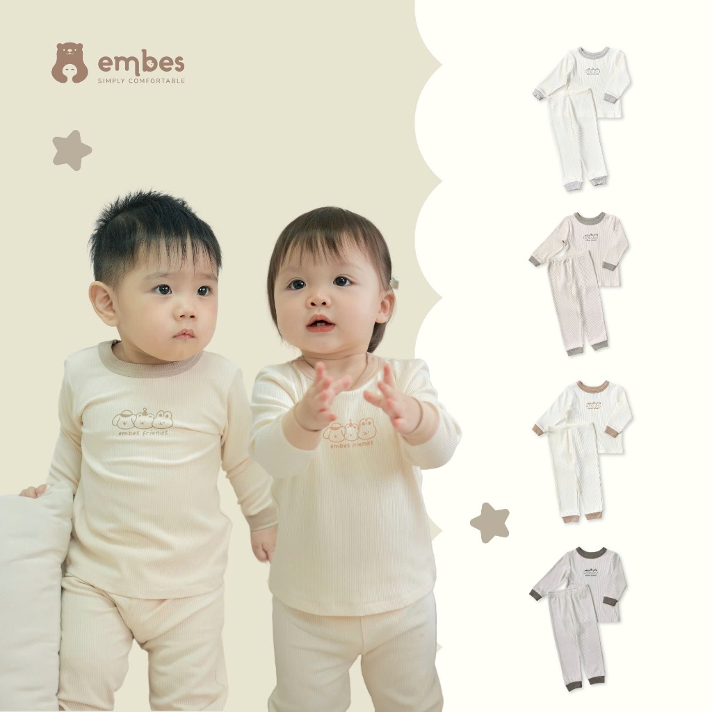 Bộ Dài Tay Cho Bé Embes Friends, Bộ Thu Đông Dài Tay Chất Tăm Mềm Mịn ...