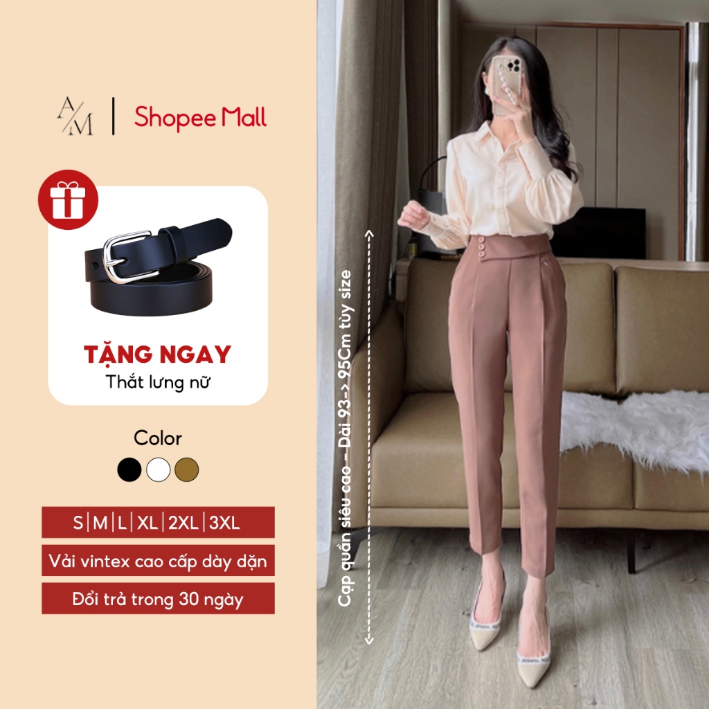Quần tây nữ dáng baggy cạp cao lưng chun Amy ống suông cạp phối 3 khuy cao cấp M692 | Shopee ...