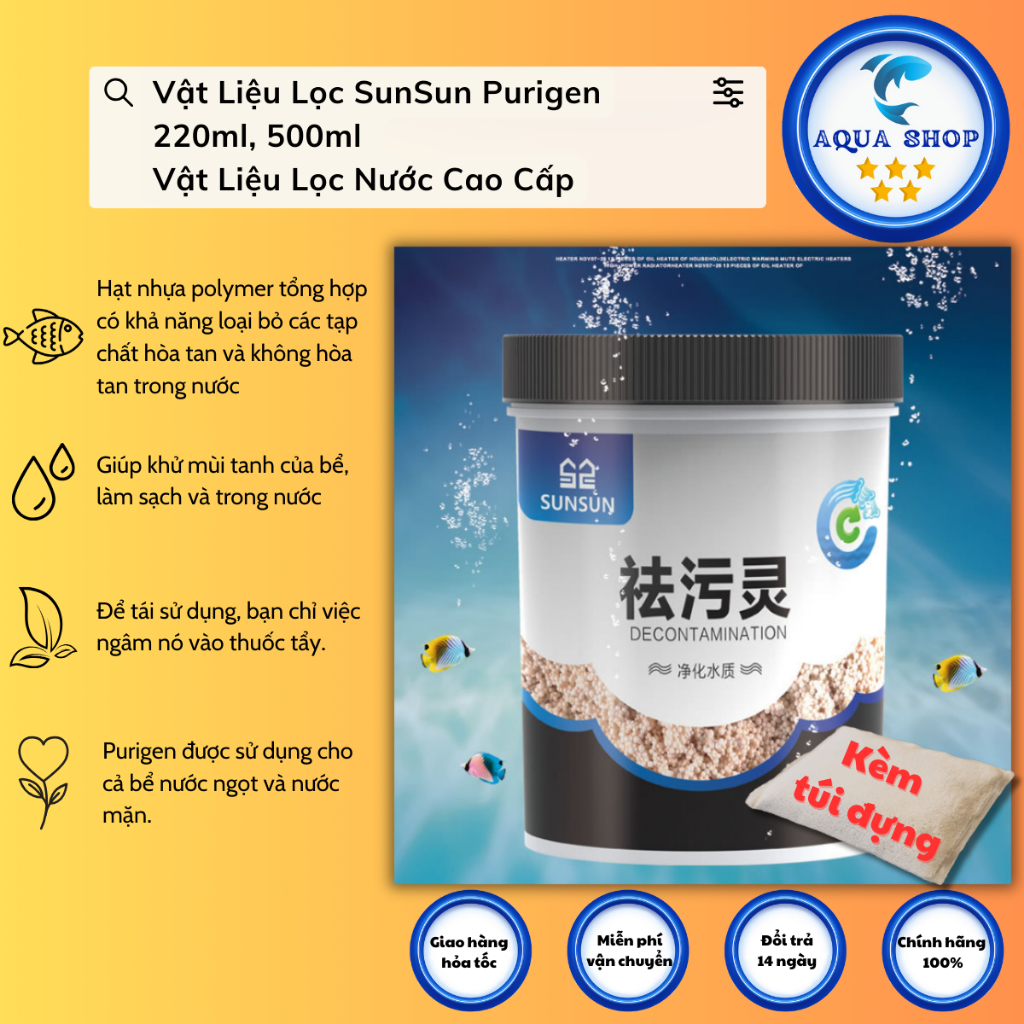 Vật Liệu Lọc SunSun Purigen 220ml, 500ml Vật Liệu Lọc Nước Cao Cấp ...