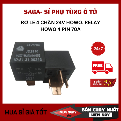 Rơ le 4 chân Howo 24v, Relay howo 4 pin 70A | Shopee Việt Nam