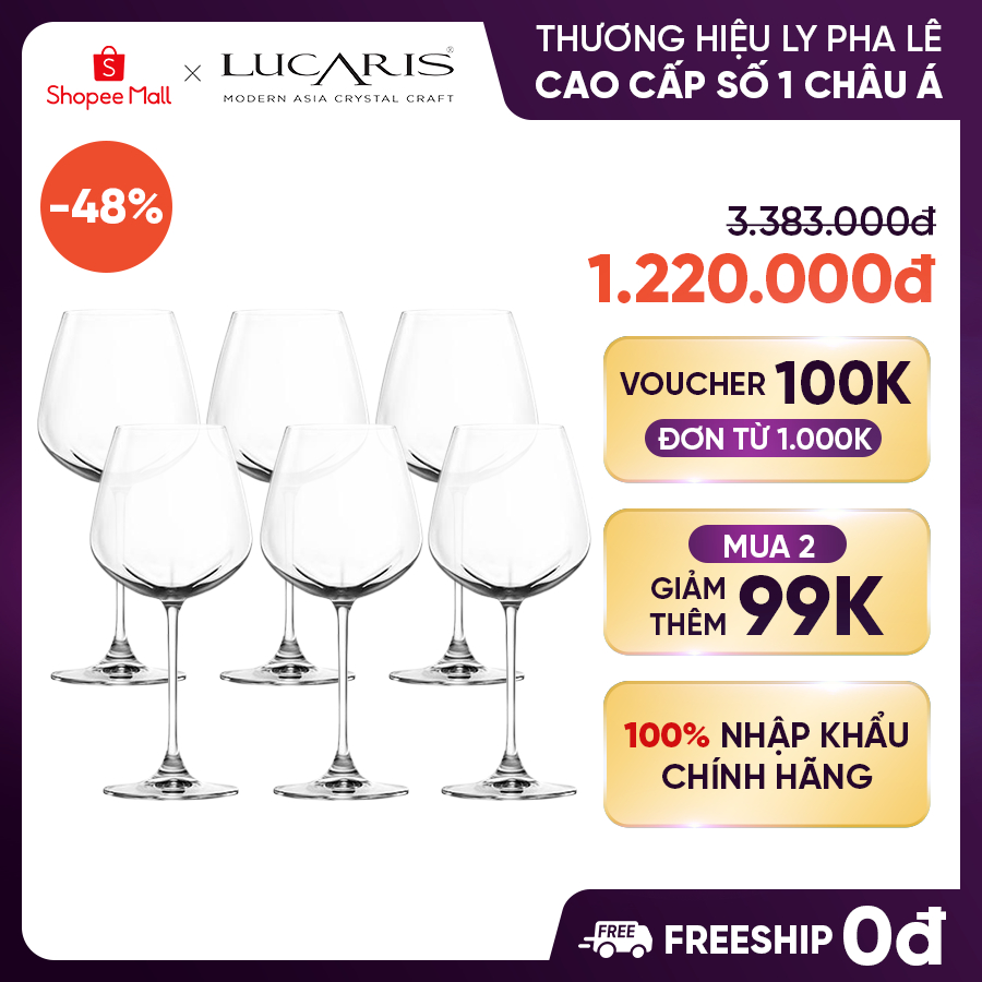 Bộ 6 Ly Uống Rượu Vang Pha Lê Cao Cấp Lucaris 485ml Nhập Khẩu Chính Hãng Pha Lê Không Chì ...