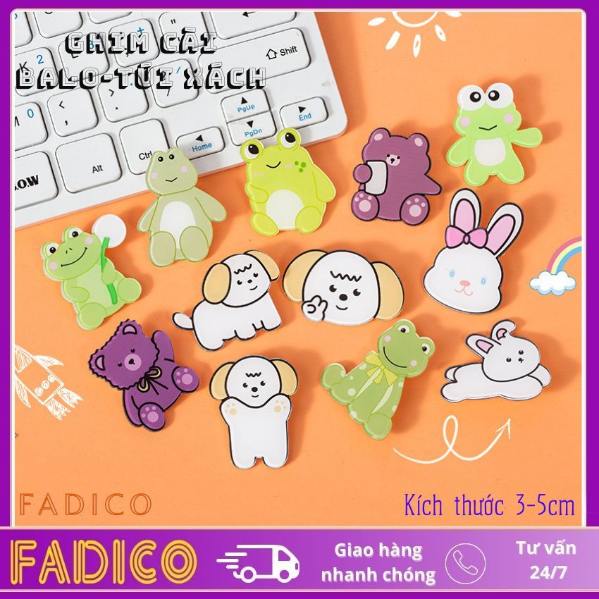 Ghim cài balo túi xách,Sticker cài áo, Pin cài balo hình ẾCH VÀ CHÓ dễ ...