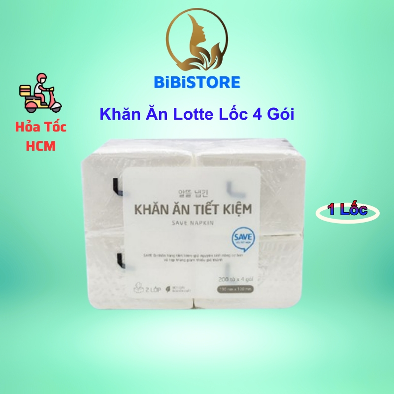 (Hoả Tốc HCM) Lốc 4 Gói - Khăn Giấy Ăn Tiết Kiệm Lotte Choice L Gói 200 ...