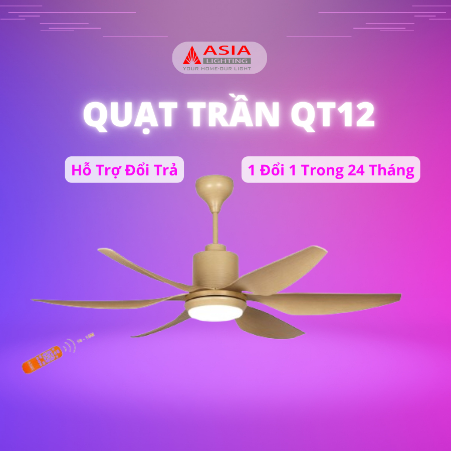 Quạt Trần Đèn ASIA QT12 50W, 6 Cánh Nhựa ABS, Sải Cánh 1370 Và 1670 ...