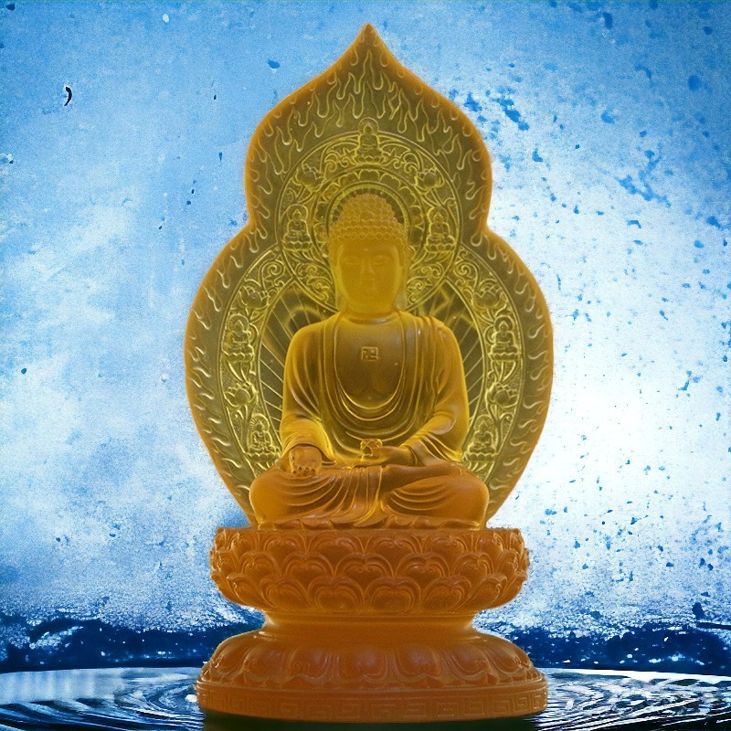 Tượng phật adida ngồi tựa tòa sen cao 19cm chất liệu resin lưu ly ...