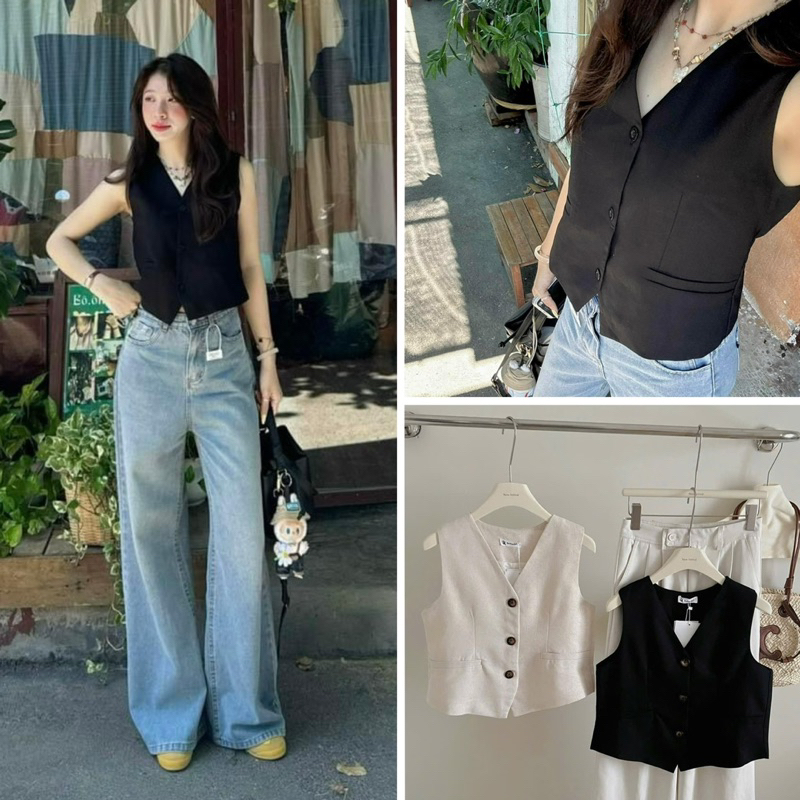 Áo gile linen 2 lớp dày dặn mix đồ siu sang | Shopee Việt Nam