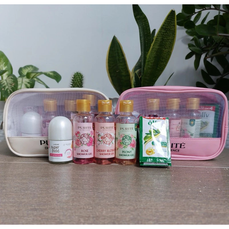 Set Du Lịch Sữa Tắm Purite 5 món mini size kèm túi lưới xinh | Shopee ...