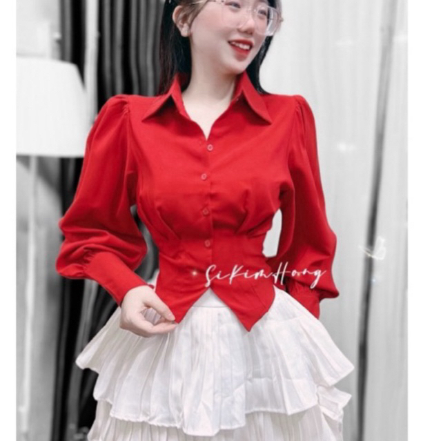 A52 Áo sơ mi croptop tay phồng sang trọng( Ảnh shop chụp thật 100% ...