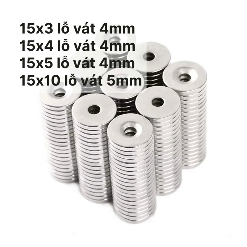 Nam châm có lỗ bắt vít 15x3 lỗ 4mm, 15x4 lỗ 4mm, 15x5 lỗ 4mm, 15x10 lỗ ...