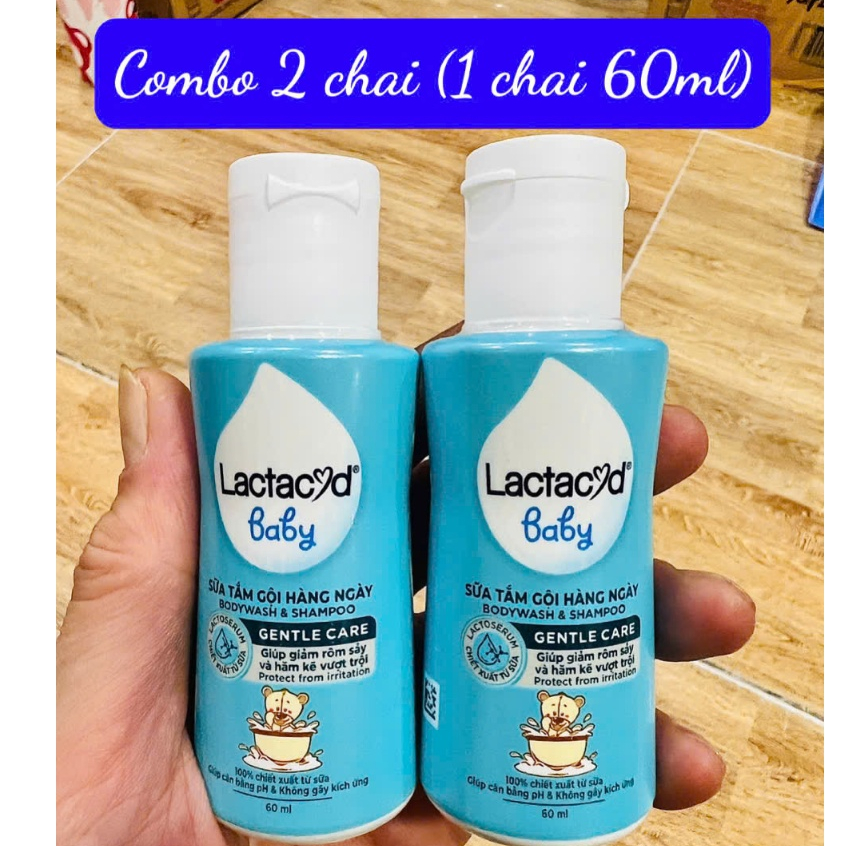 (Combo 2c MINI 60ml) Sữa tắm gội cho bé LACTACYD BaBy- Giảm Rôm sả ...