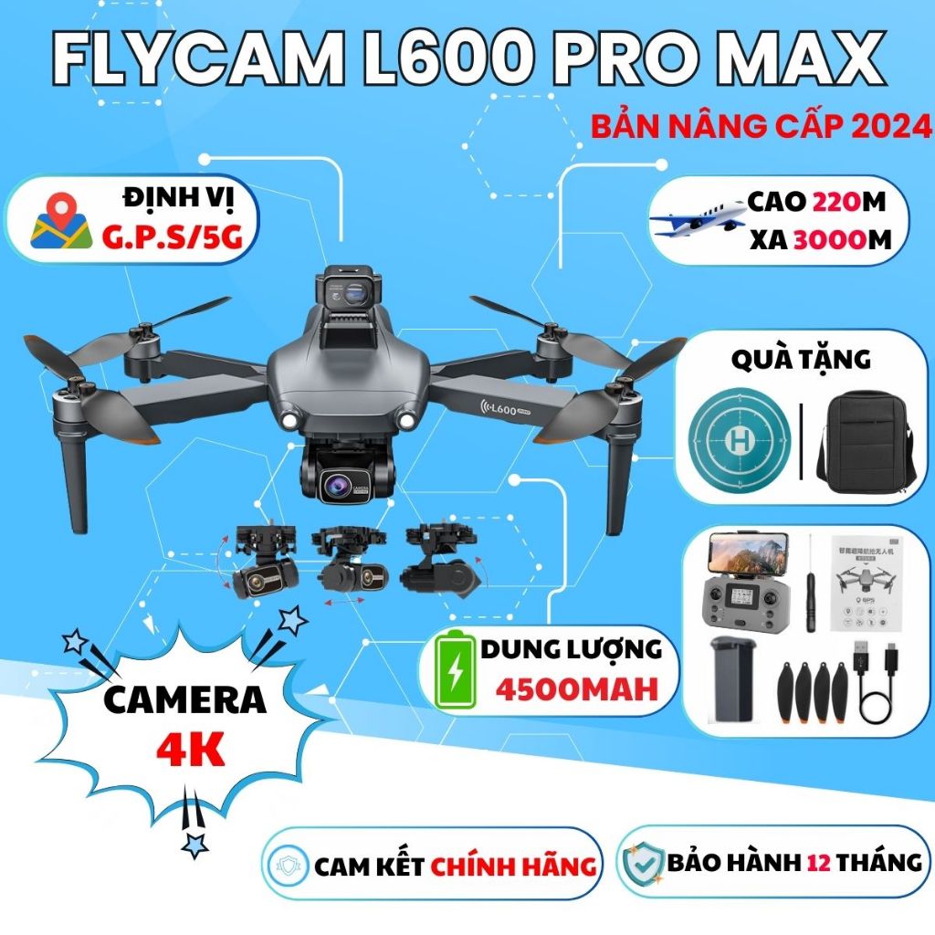 Flycam L600 Pro Max Camera 8K Ultra HD, Drone Mini định vị GPS 5.G ...