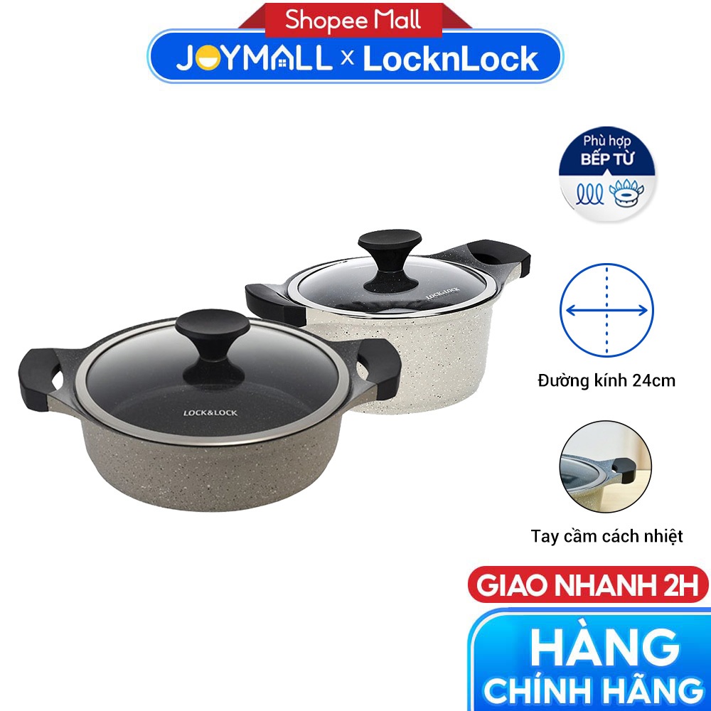 Nồi nhôm chống dính vân đá LocknLock LCA6242D-IH LCA6244D-IH 24cm STONE, Hàng chính hãng, dùng ...